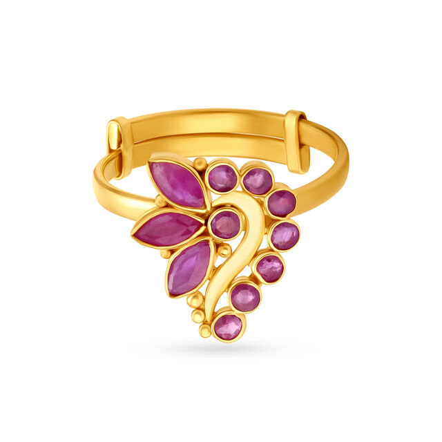 Lush Floral Ruby Studded Gold Ring