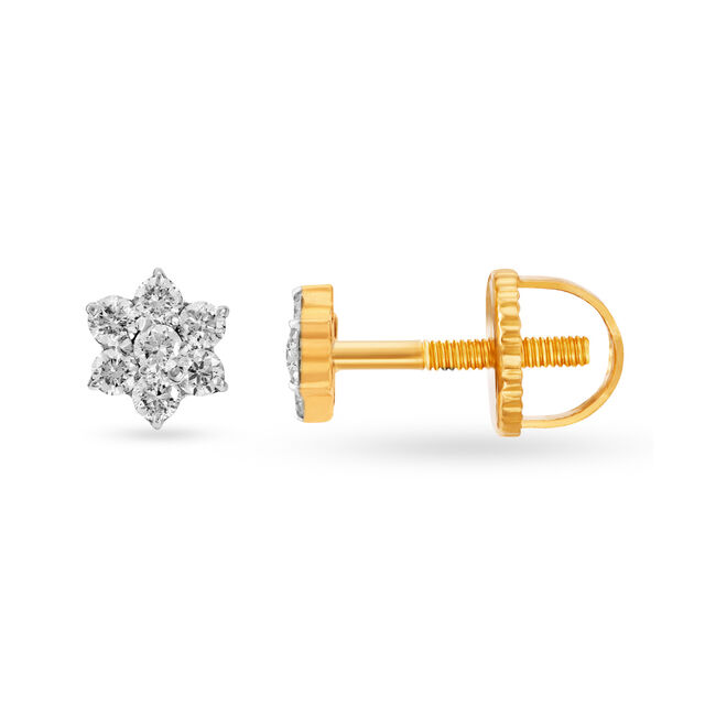 Floral Kudi Pattern Seven Stone Diamond Stud Earrings