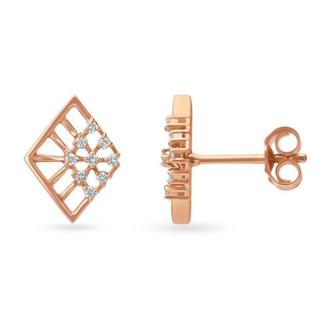 Ethereal Kite Shaped Rose Gold and Diamond Stud Earrings