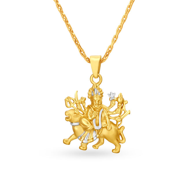 Ornate 22 Karat Yellow Gold And Rhodium Durga Pendant
