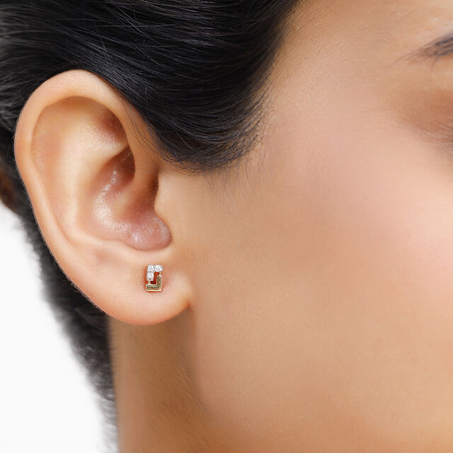 14KT Yellow Gold Radiant Rectangle Diamond Stud Earring