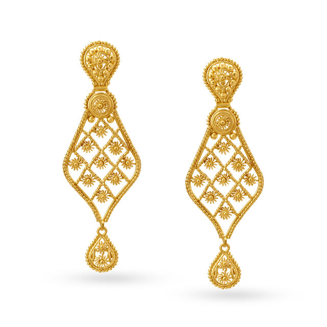 Irresistible 22 Karat Yellow Gold Floral Net Necklace And Earrings Set