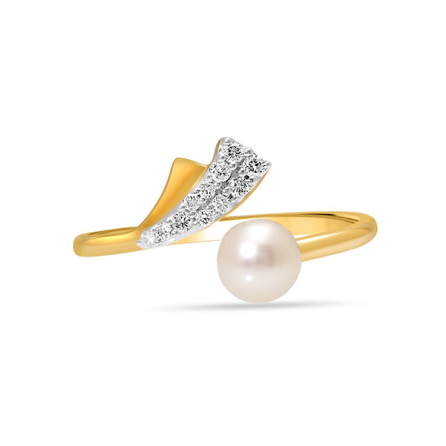 14KT Yellow Gold Petals and Pave Pearl Finger Ring