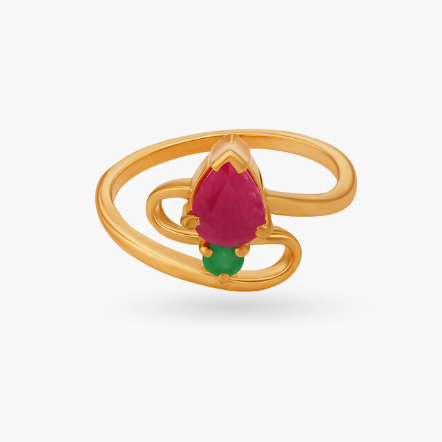 Emerald And Ruby Studded Gold Ring