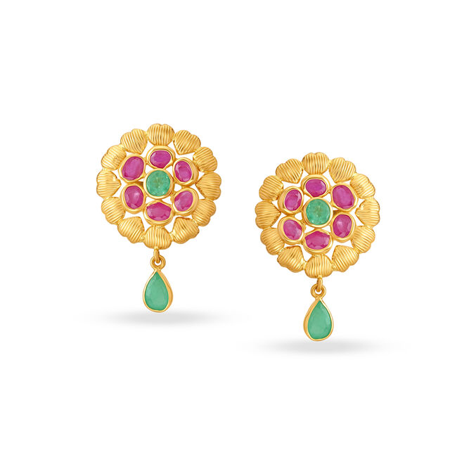 Attractive Emerald Ruby Gold Drop Earrings