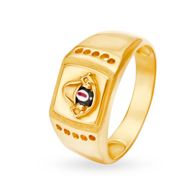 Divine 22 Karat Yellow Gold Square Lord Balaji Engraved Finger Ring