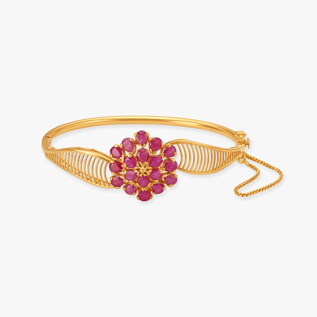 Graceful Gilded Ruby Blooms Bangle