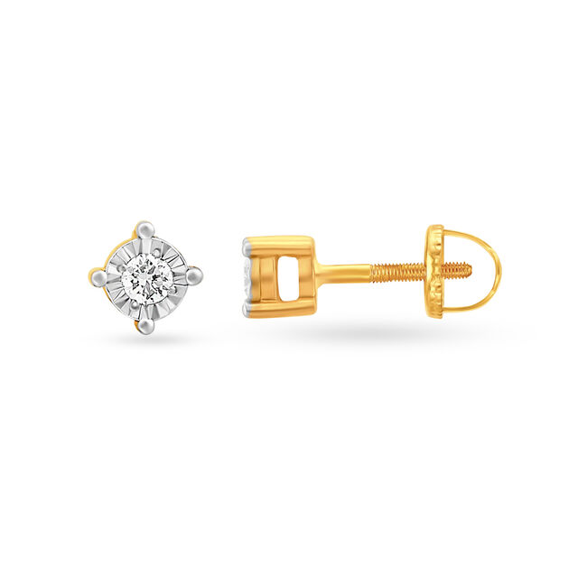 Single Stone Gold and Diamond Stud Earrings
