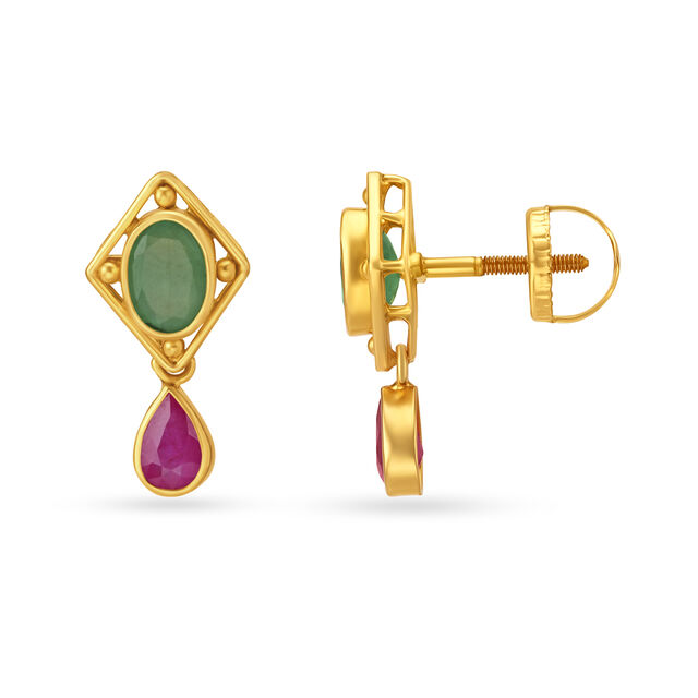 Resplendent Emerald And Ruby Gold Drop Earrings