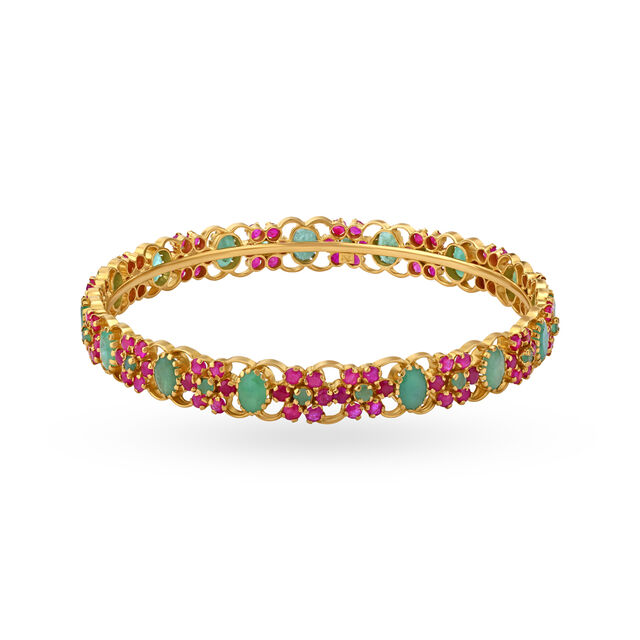 Eye Catching Emerald and Ruby Gold Bangle