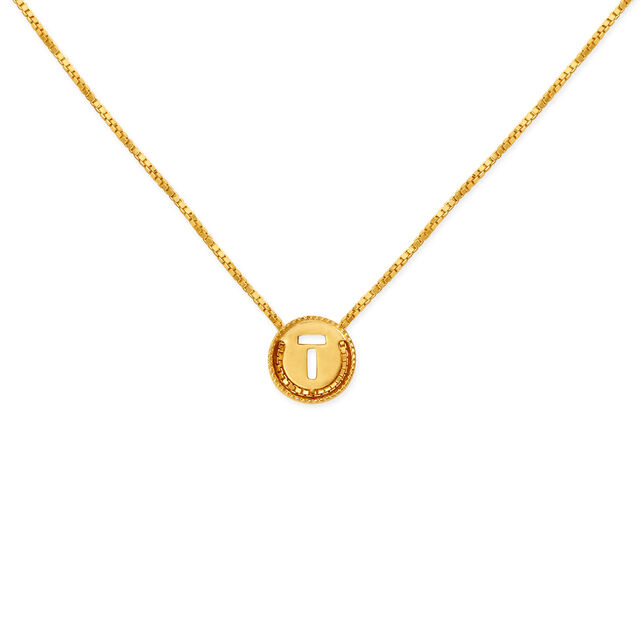 Letter T Gold Pendant with Chain For Kids