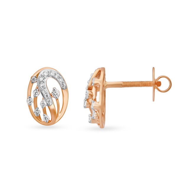 Classy Oval Rose Gold and Diamond Fancy Stud Earrings