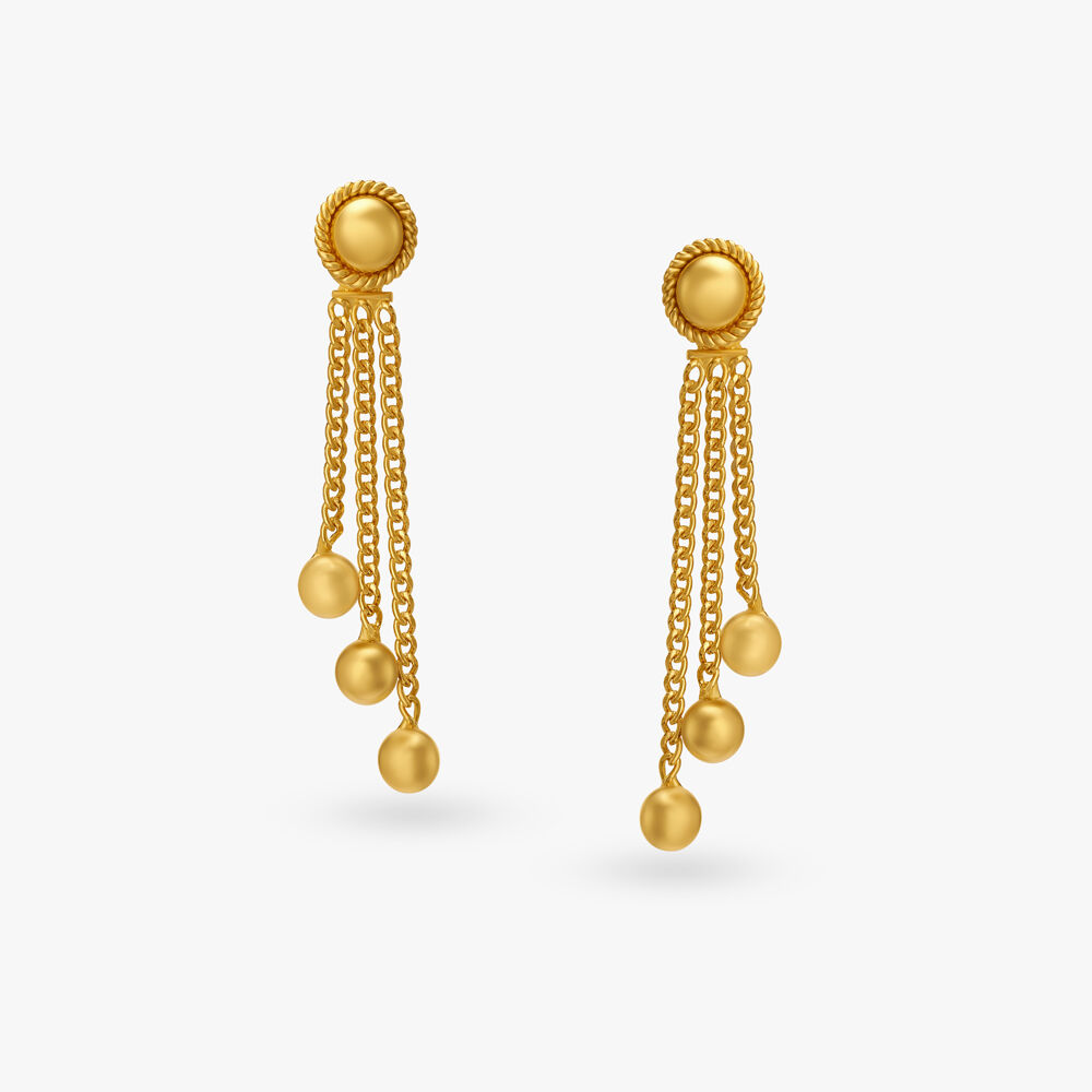 Contemporary Gold Drop Earrings With Dangling Chains