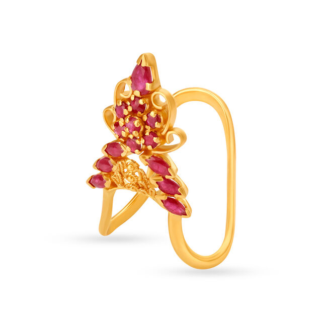 Traditional 22 Karat Gold And Ruby Vanki Finger Ring