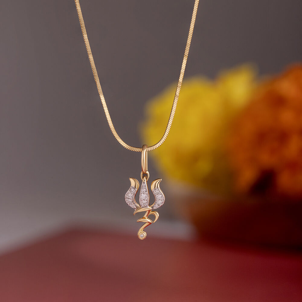 Buy Divine Trishul Gold and Diamond Pendant at Best Price | Tanishq UAE