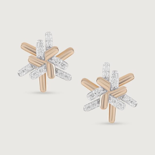 Basketry Shine Gold and Diamond Stud Earrings