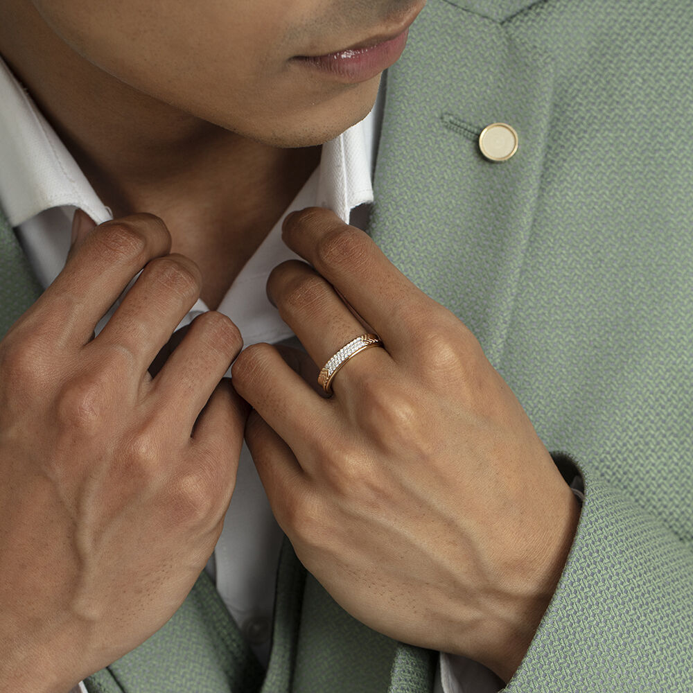 Bold Chevrons Gold & Diamond Finger Ring for Men