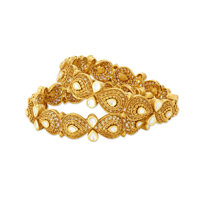 Bold Teardrop Motifs Gold Bangle