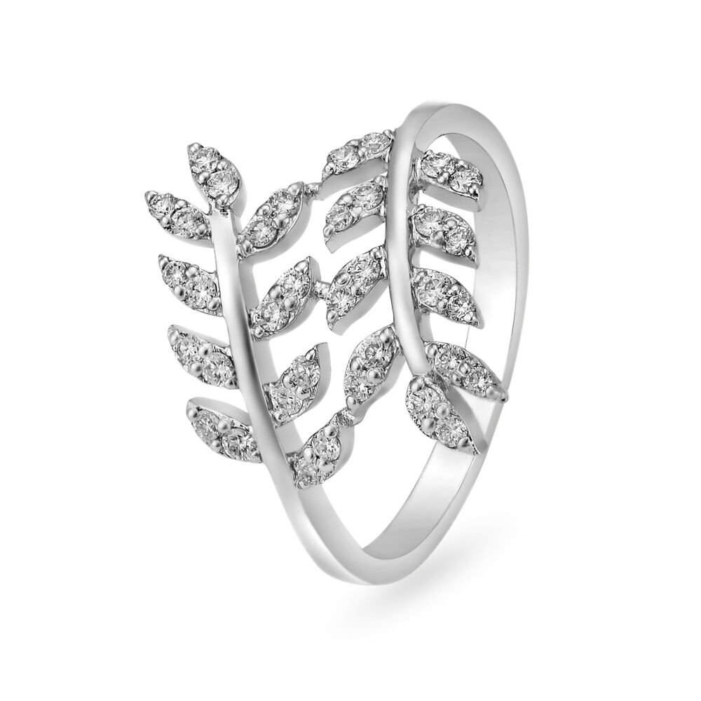Flourishing 18 Karat White Gold And Diamond Leaf Ring
