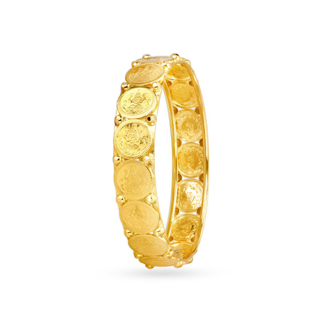 Striking Coin Style Gold Bangle