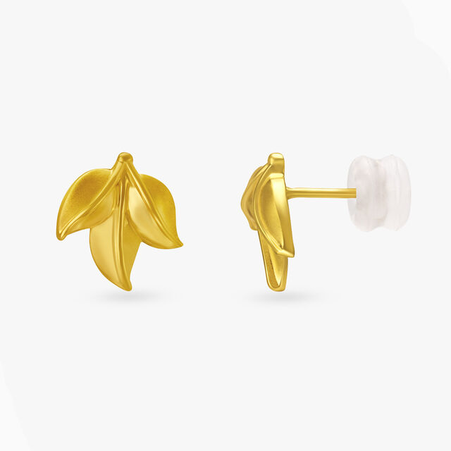 Dainty Leaf Pattern Gold Stud Earrings