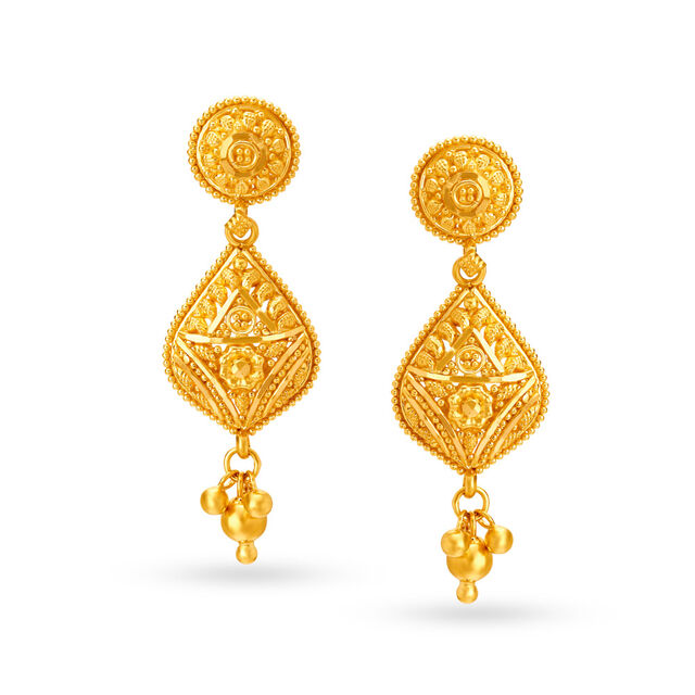 Regal 22 Karat Yellow Gold Beaded Leaf Drops