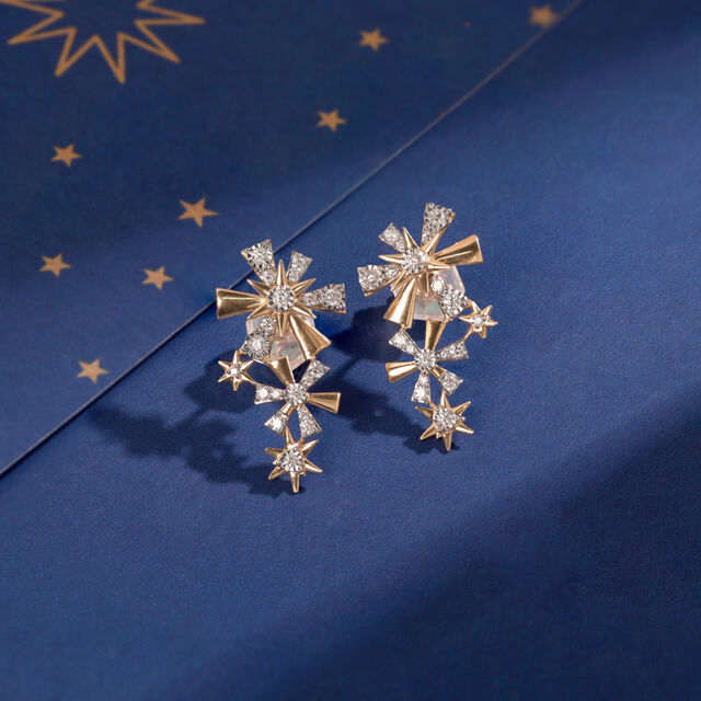 Cosmic Explosion Star 14KT Diamond Stud Earrings