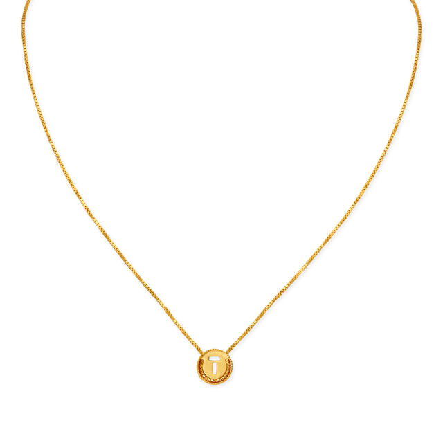 Letter T Gold Pendant with Chain For Kids