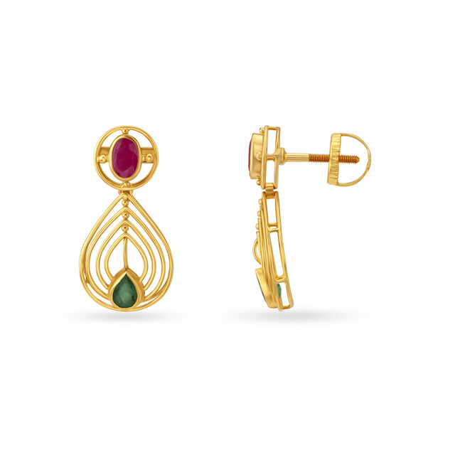 Entrancing Emerald And Ruby Gold Drop Earrings