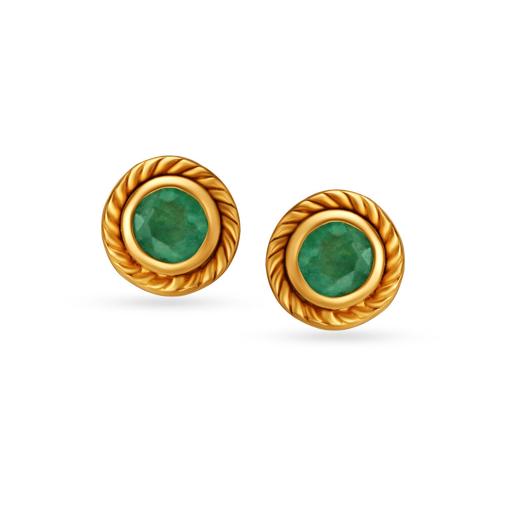 Emerald Floral Gold Stud Earrings