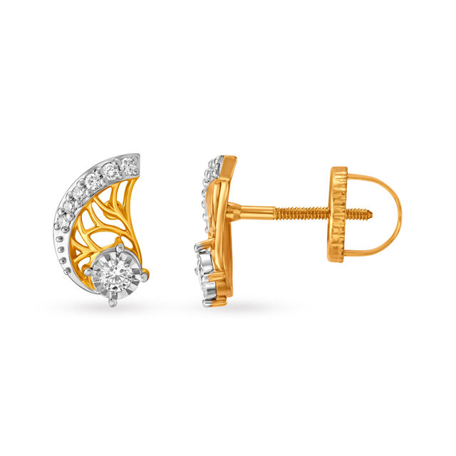 Comma Shape Diamond and Gold Stud Earrings