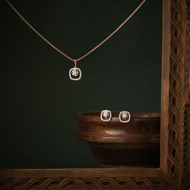 Contemporary Diamond Pendant and Earrings Set