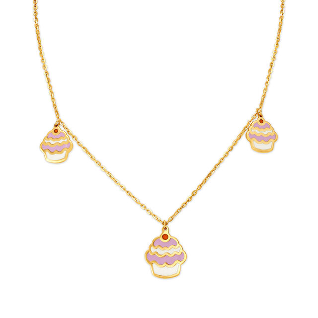 Three Cupcake Gold Pendant with Chain For Kids