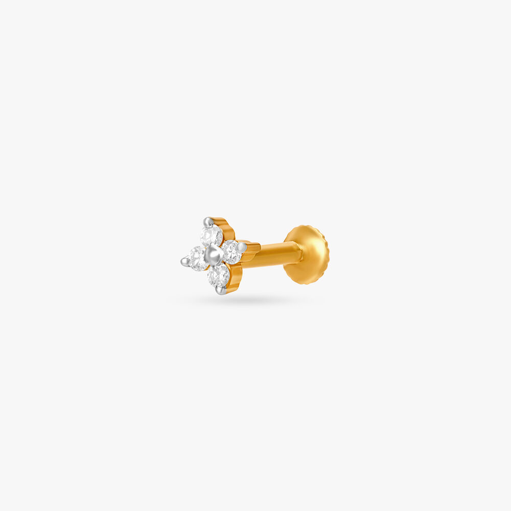 Charming Floral Gold and Diamond Nose Pin