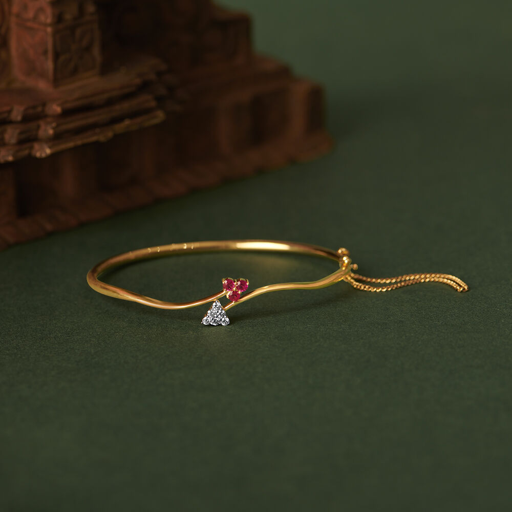 Buy Floral Ruby and Diamond Gold Bangle at Best Price | Tanishq UAE