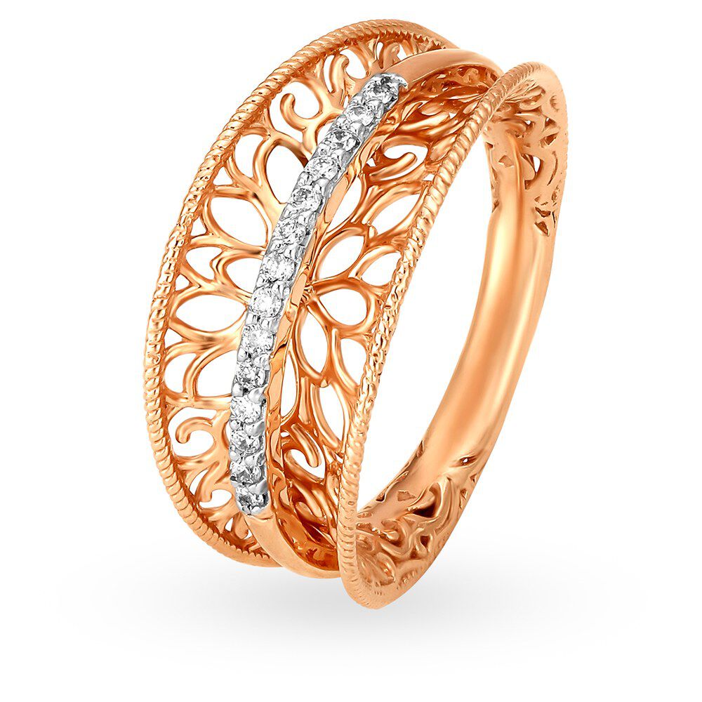Buy Timeless 18 Karat Rose Gold And Diamond Mesh Patterned Finger Ring ...