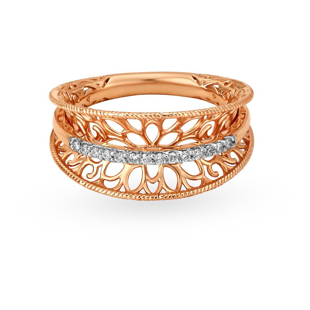 Buy Timeless 18 Karat Rose Gold And Diamond Mesh Patterned Finger Ring ...