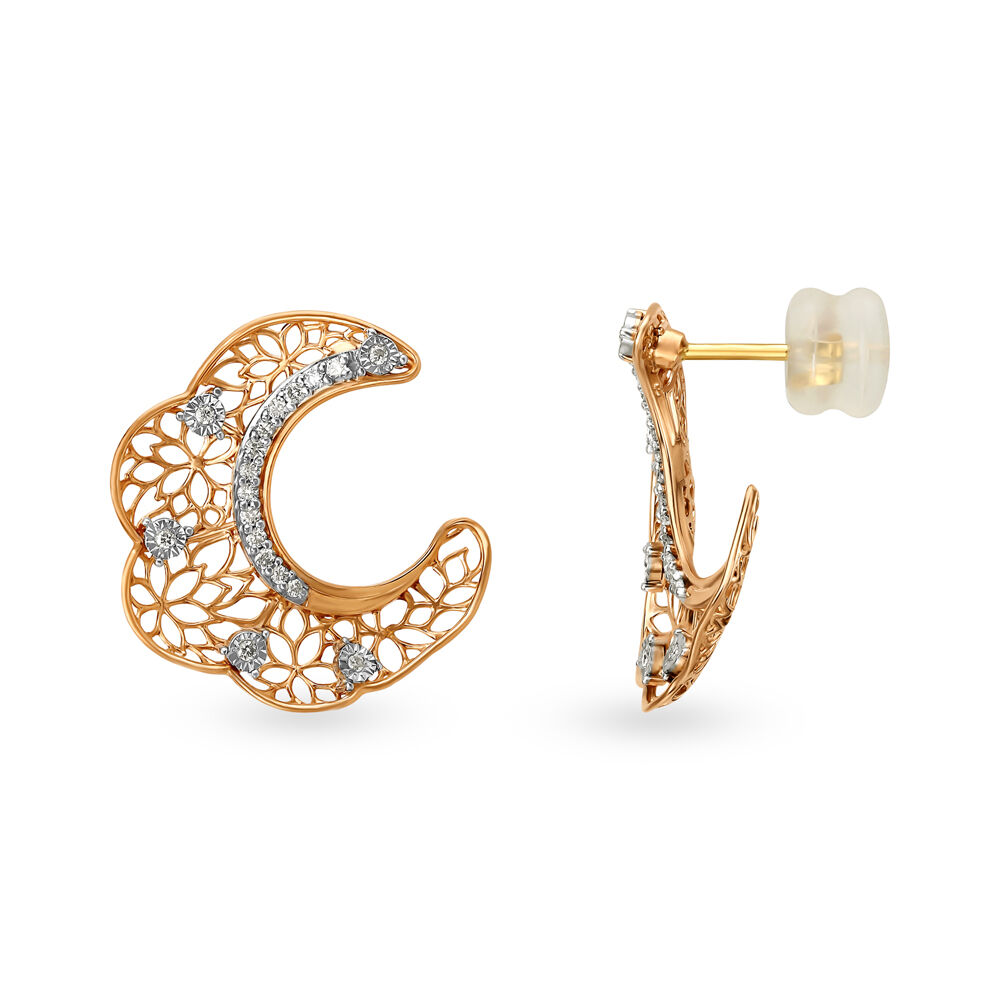 Buy Floral Jali Work Diamond Hoop Earrings at Best Price | Tanishq UAE