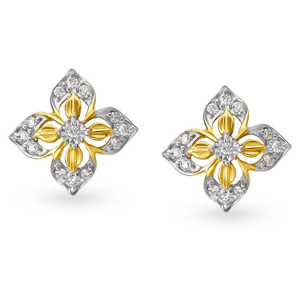 Traditional Diamond Stud Earrings in Yellow and White Gold