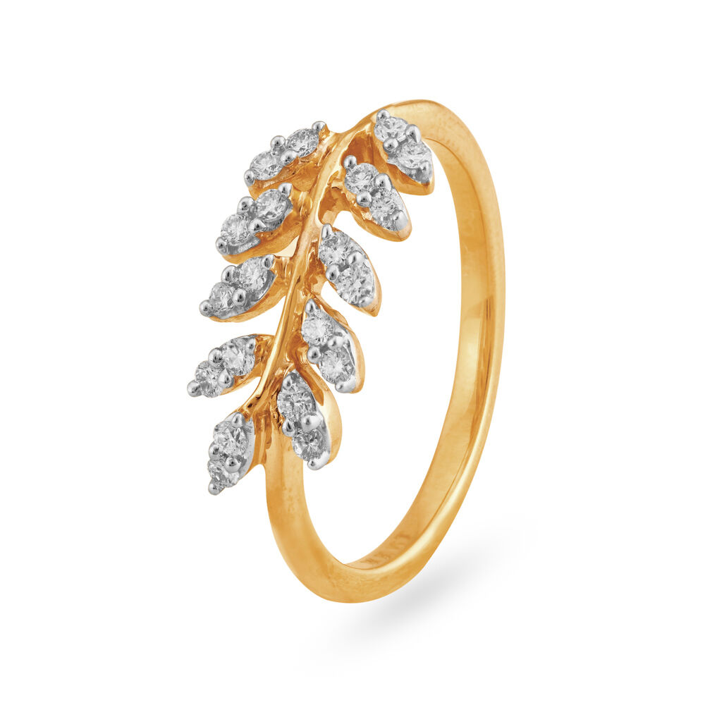 Buy Graceful 18 Karat Yellow Gold And Diamond Leaf Finger Ring at Best ...