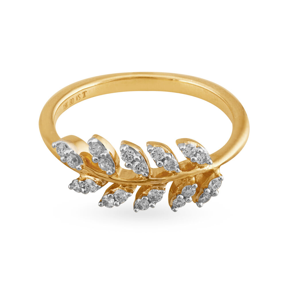 Buy Graceful 18 Karat Yellow Gold And Diamond Leaf Finger Ring at Best ...