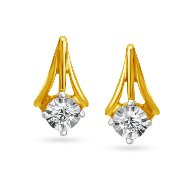 Contemporary Bud Shaped Single Stone Diamond Stud Earrings