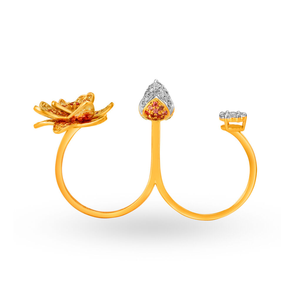 Buy Ethereal 18 Karat Yellow Gold And Multi Stone Conjoined Finger Ring ...