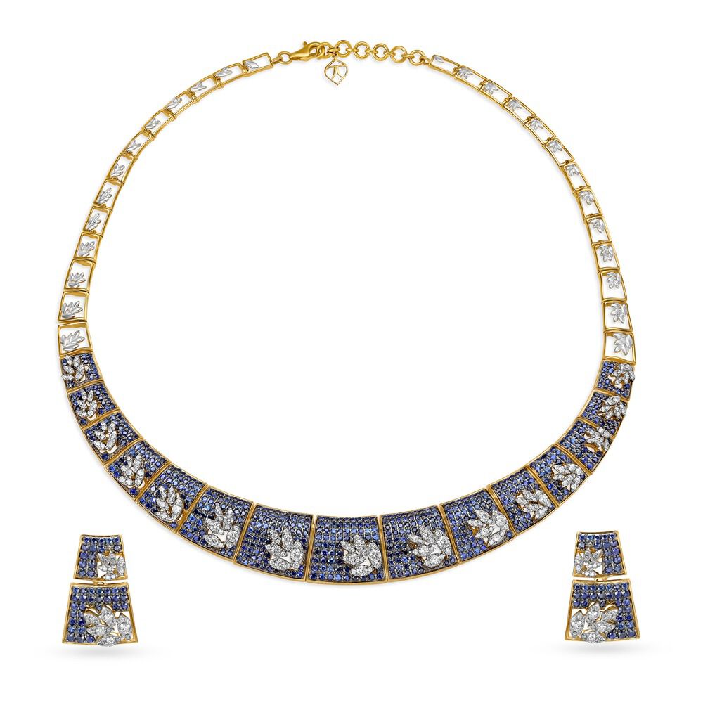 Buy Neckwear Set with Diamonds and Sapphires at Best Price | Tanishq UAE