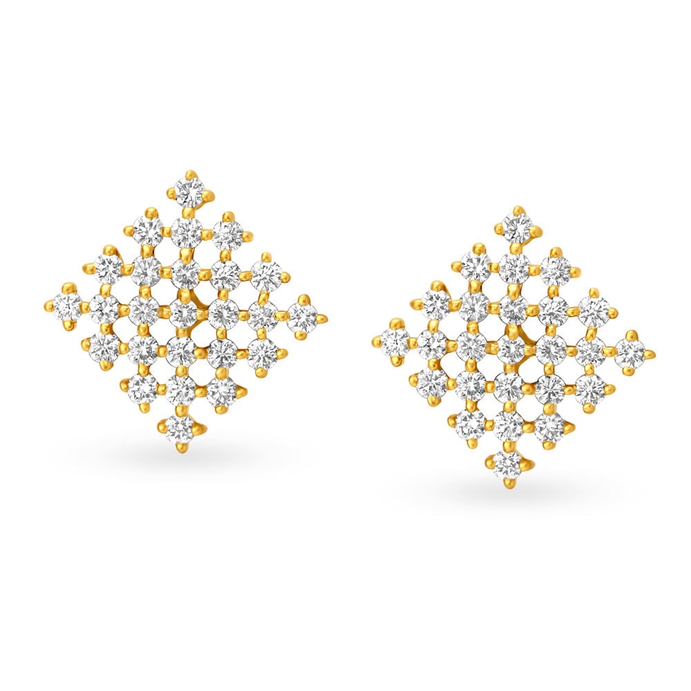 Buy Awe-Striking 18 Karat Yellow Gold And Diamond Lattice Stud Earrings ...