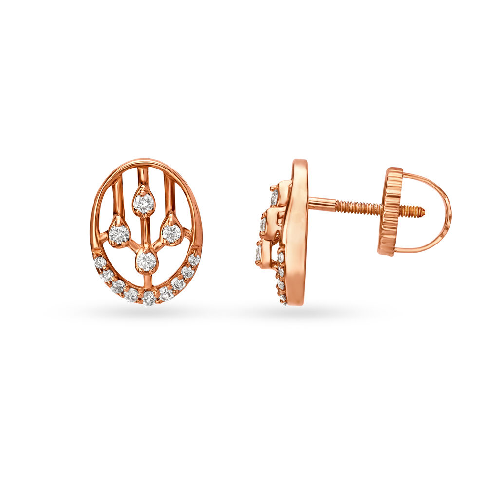 Glinting 18 Karat Rose Gold And Diamond Oval Studs