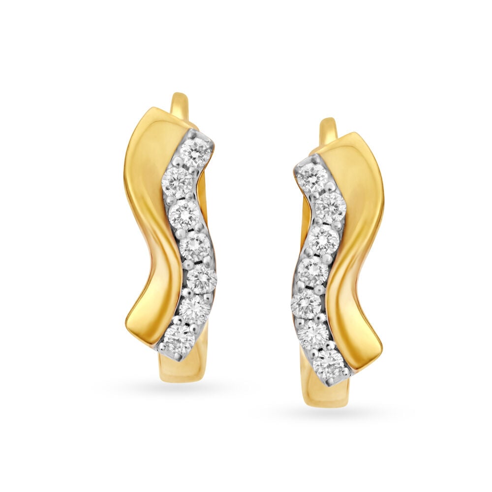 Buy Elegant 18 Karat Yellow Gold And Diamond Wave Hoops at Best Price | Tanishq US