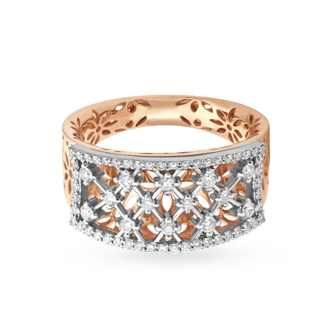 Scintillating Multi Stone Mesh Diamond Ring in White and Rose Gold
