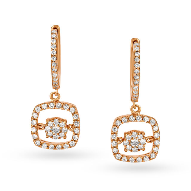 Buy Sparkling 18 Karat Rose Gold And Diamond Dangling Square Hoops at ...