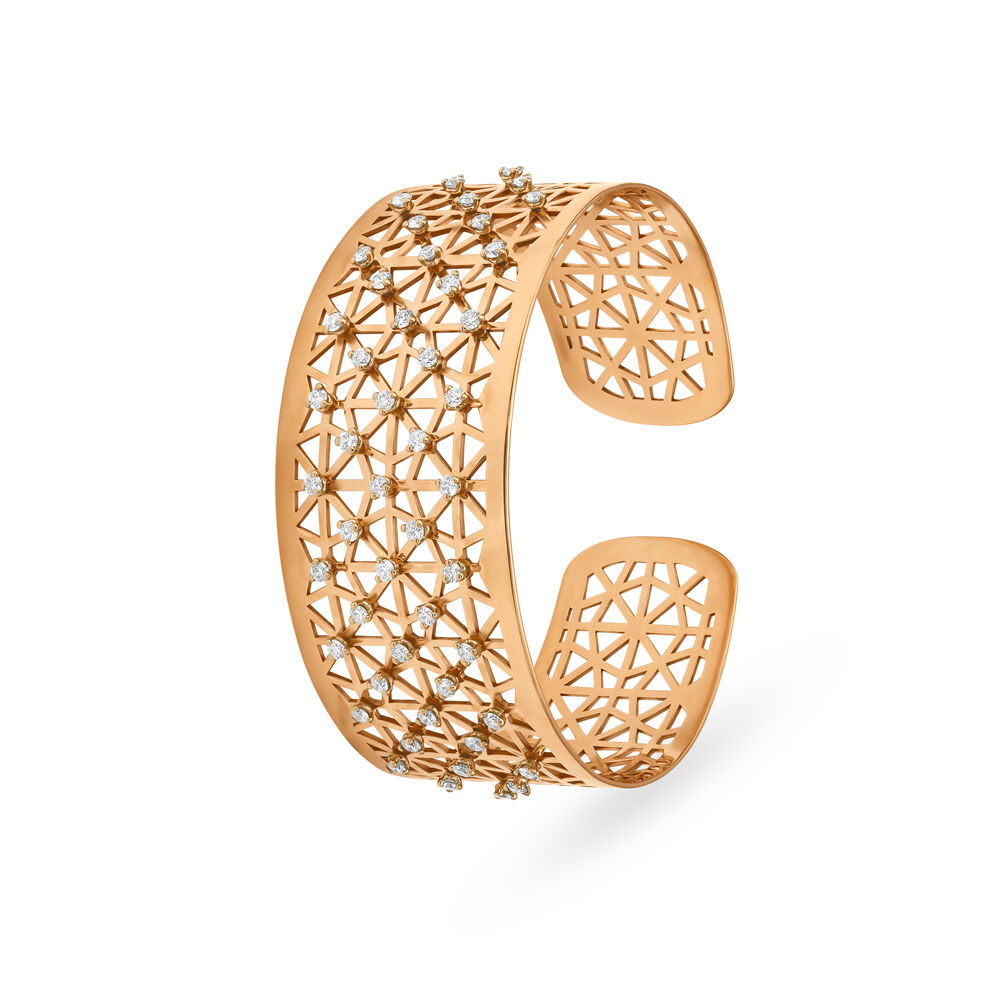Buy Modish White And Rose Gold Diamond Latticed Cuff Bangle at Best Price | Tanishq US